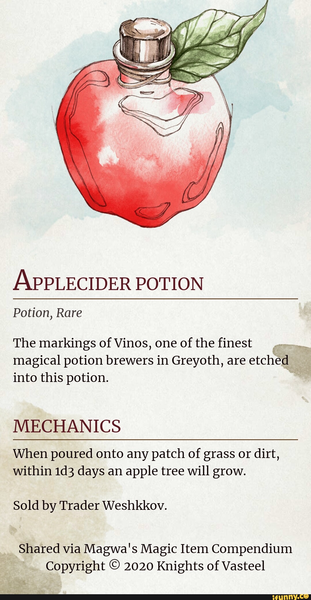APPLECIDER POTION Potion, Rare The markings of Vinos, one of the finest ...