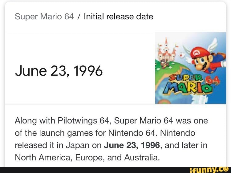 Super Mario 64 / Initial release date June 23, 1996 Along with ...
