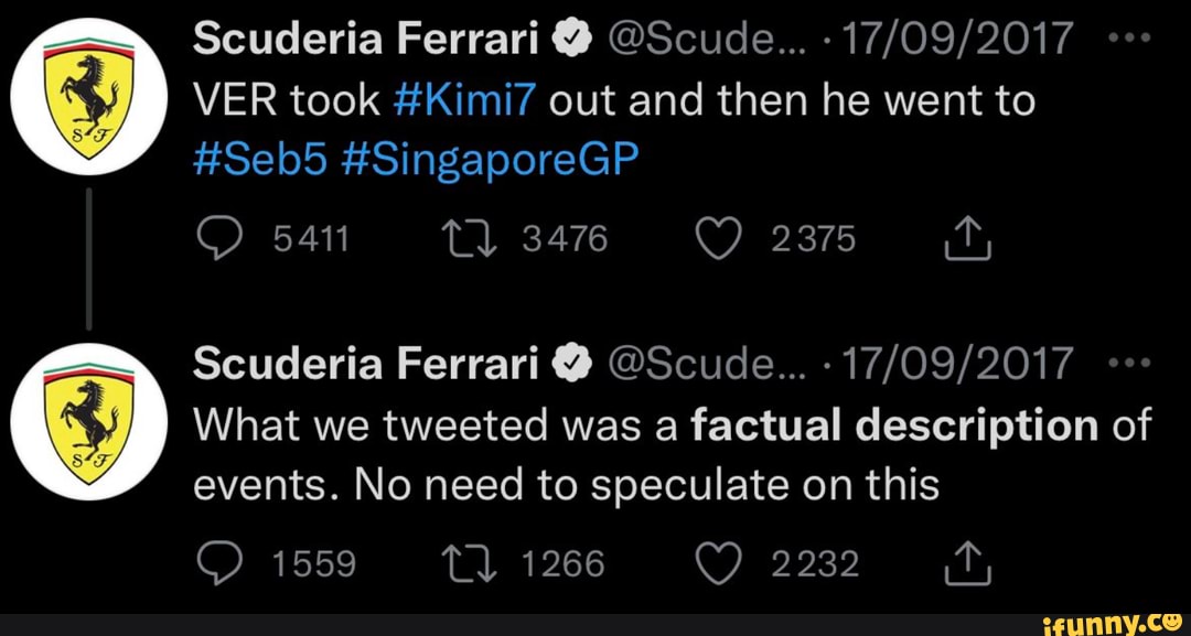 Scuderia Ferrari @ @Scude... - #Seb5 #SingaporeGP VER took #Kimi7 out ...