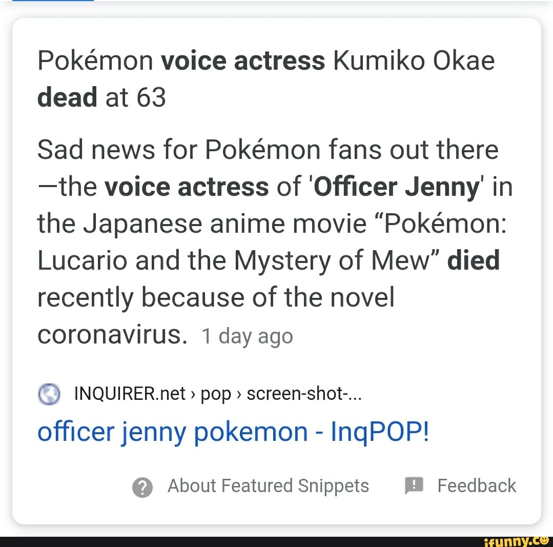 Pokémon voice actress Kumiko Okae dead at 63 Sad news for Pokémon fans ...