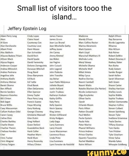 Small list of visitors tooo the island... Jeffery Epstein Log - iFunny Brazil