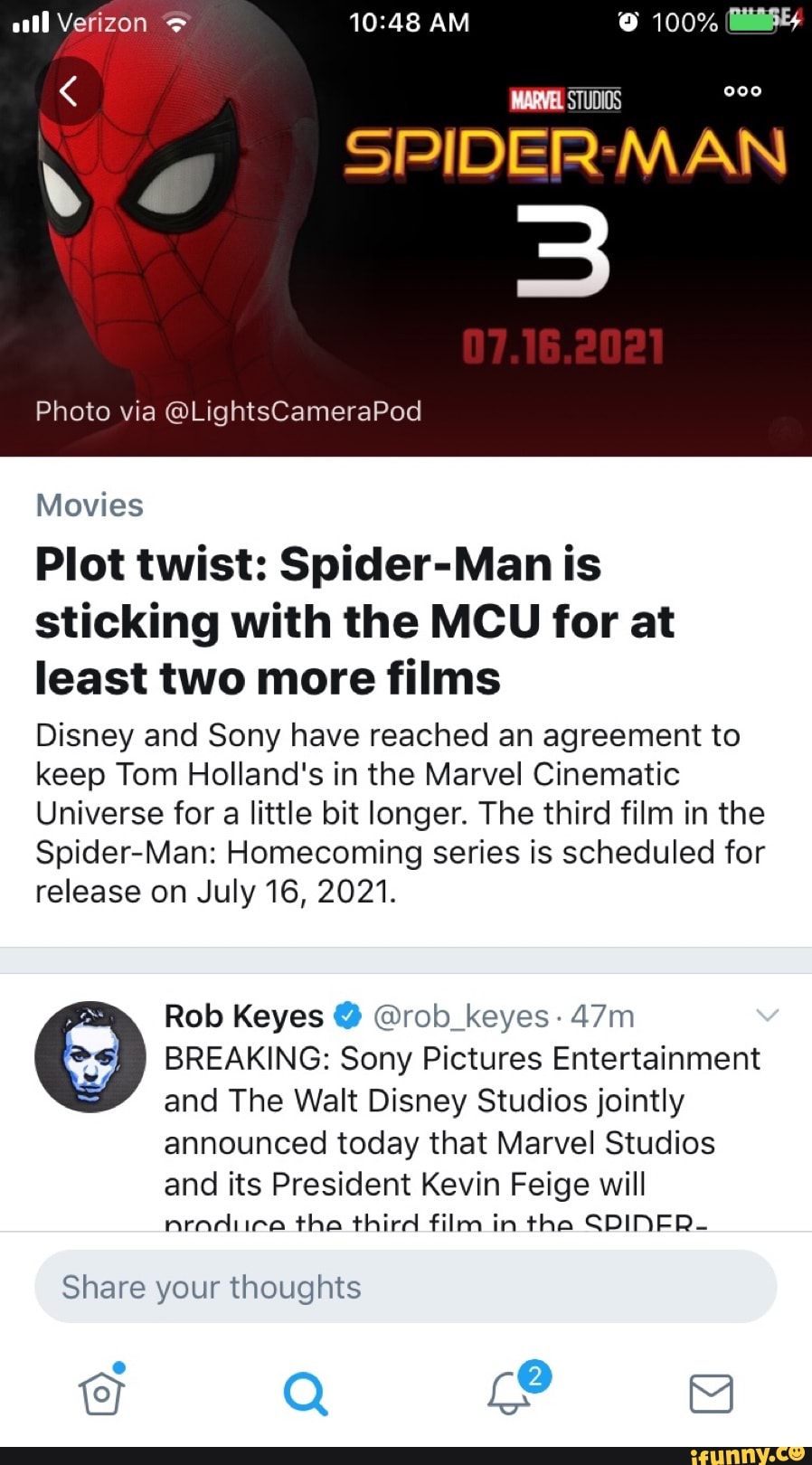 Msmmns ººº SPIDER MAN 3 Photo via @LightsCameraPod Movies Plot twist ...