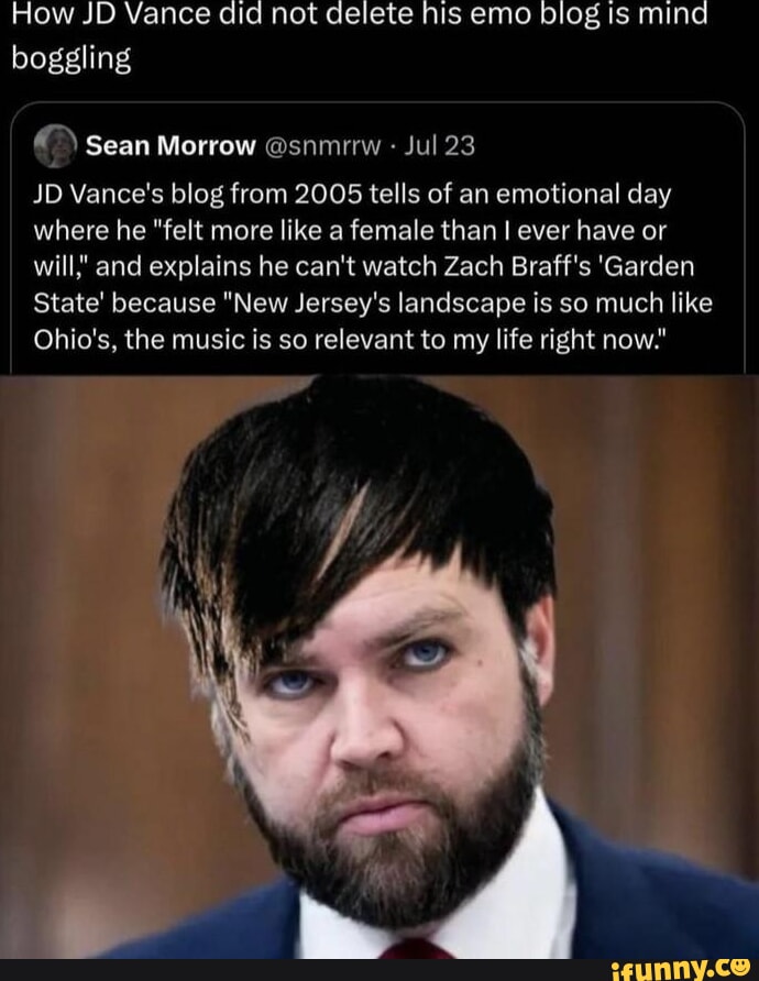 How JD Vance did not delete his emo biog is mind boggling Sean Morrow ...