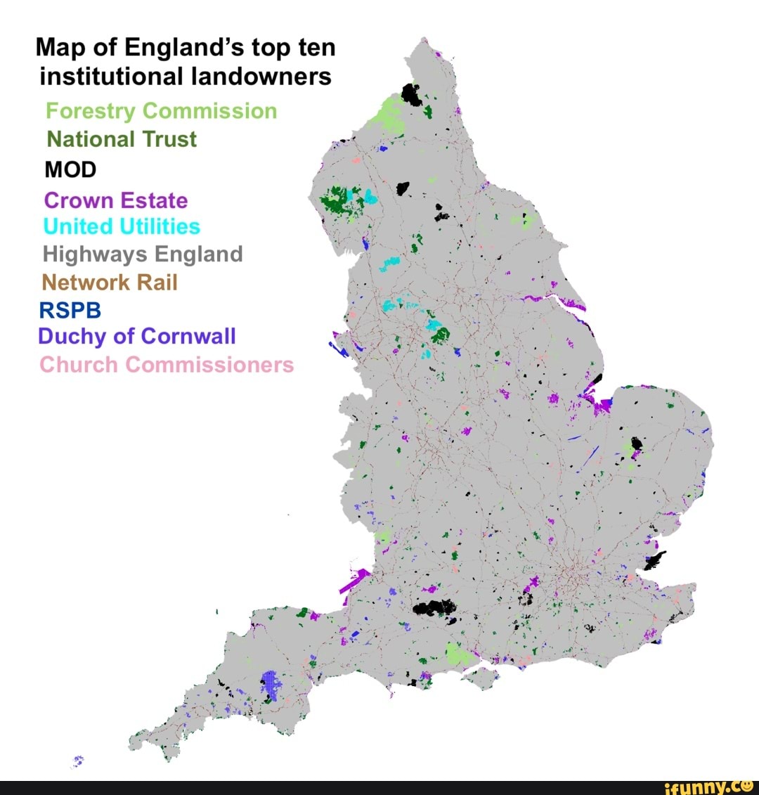 Map of England's top ten institutional landowners Forestry Commission ...