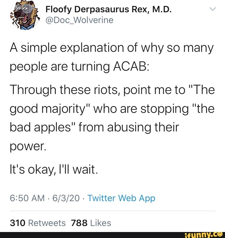 Floofy Derpasaurus Rex, M.D. A simple explanation of why so many people are turning ACAB ...