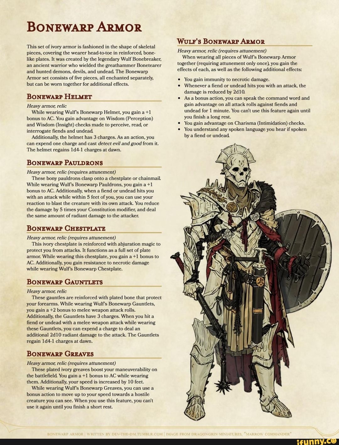 BONEWARP ARMOR 'This set of ivory armor is fashioned in the shape of ...