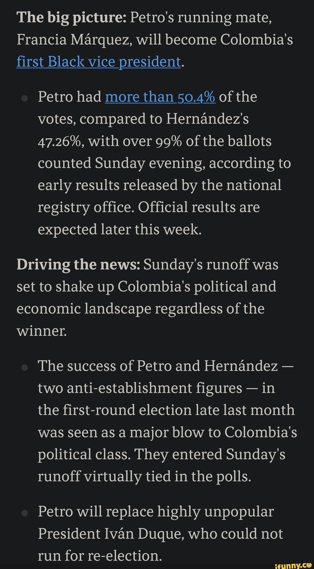 Colombia doing the history - The big picture: Petro's running mate ...