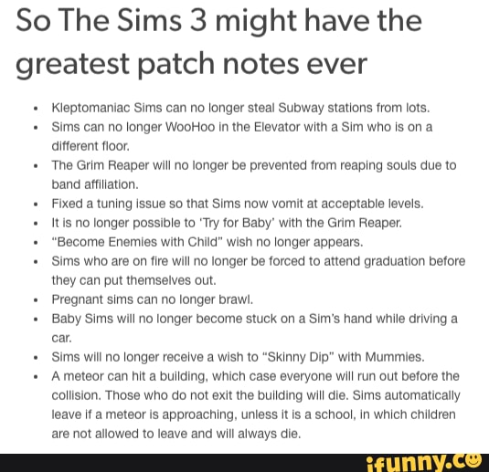 So The Sims 3 might have the greatest patch notes ever Kleptomaniac ...