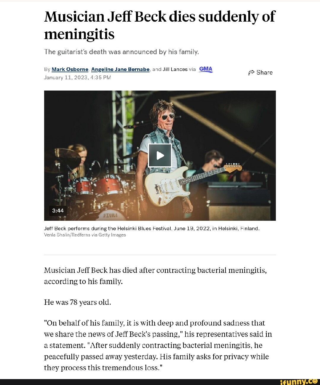 Musician Jeff Beck dies suddenly of meningitis The guitarist's death ...
