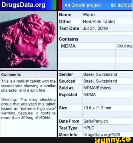 An Erowid project dd7623 Name Wario Other Red Pink Tablet Test Date Jul ...