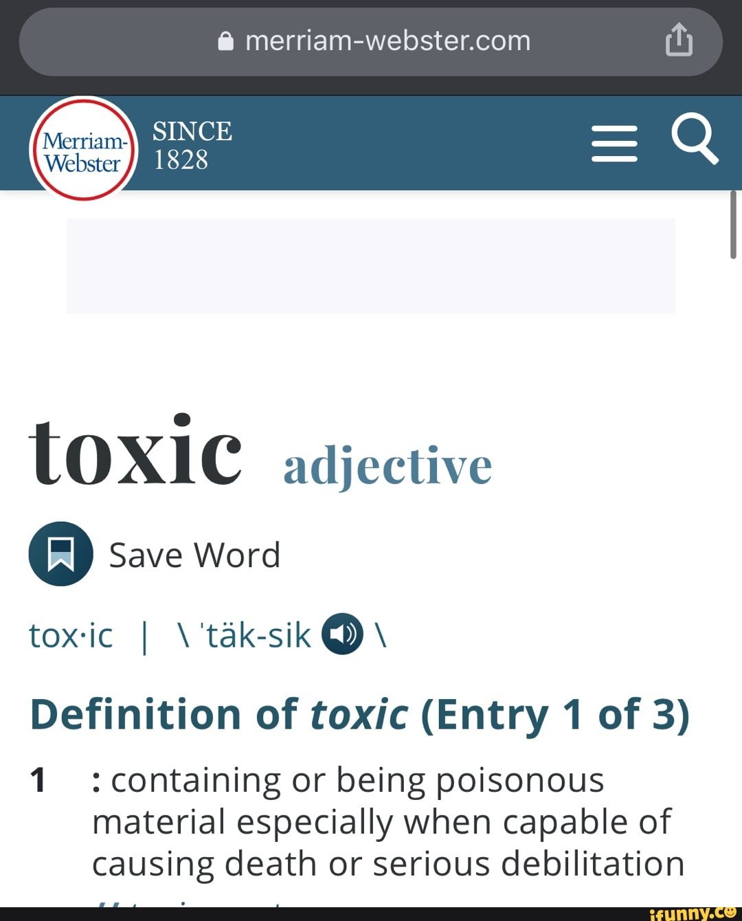 Merriam- SINCE Webster toxic adjective Save Word toxic I \'tak-sik ...