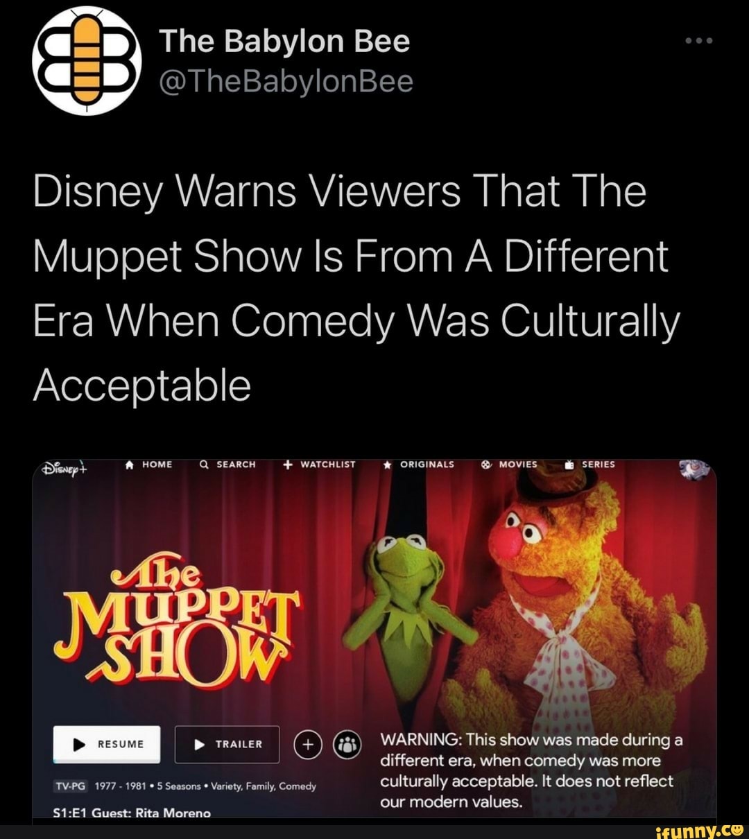 The Babylon Bee @TheBabylonBee Disney Warns Viewers That The Muppet ...
