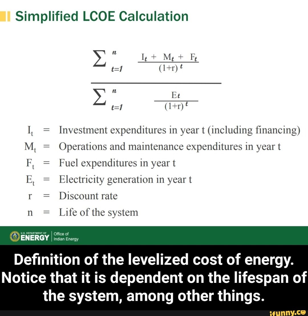 Simplified LCOE Calculation I+ Me+ Fe (ix) I, Investment expenditures ...