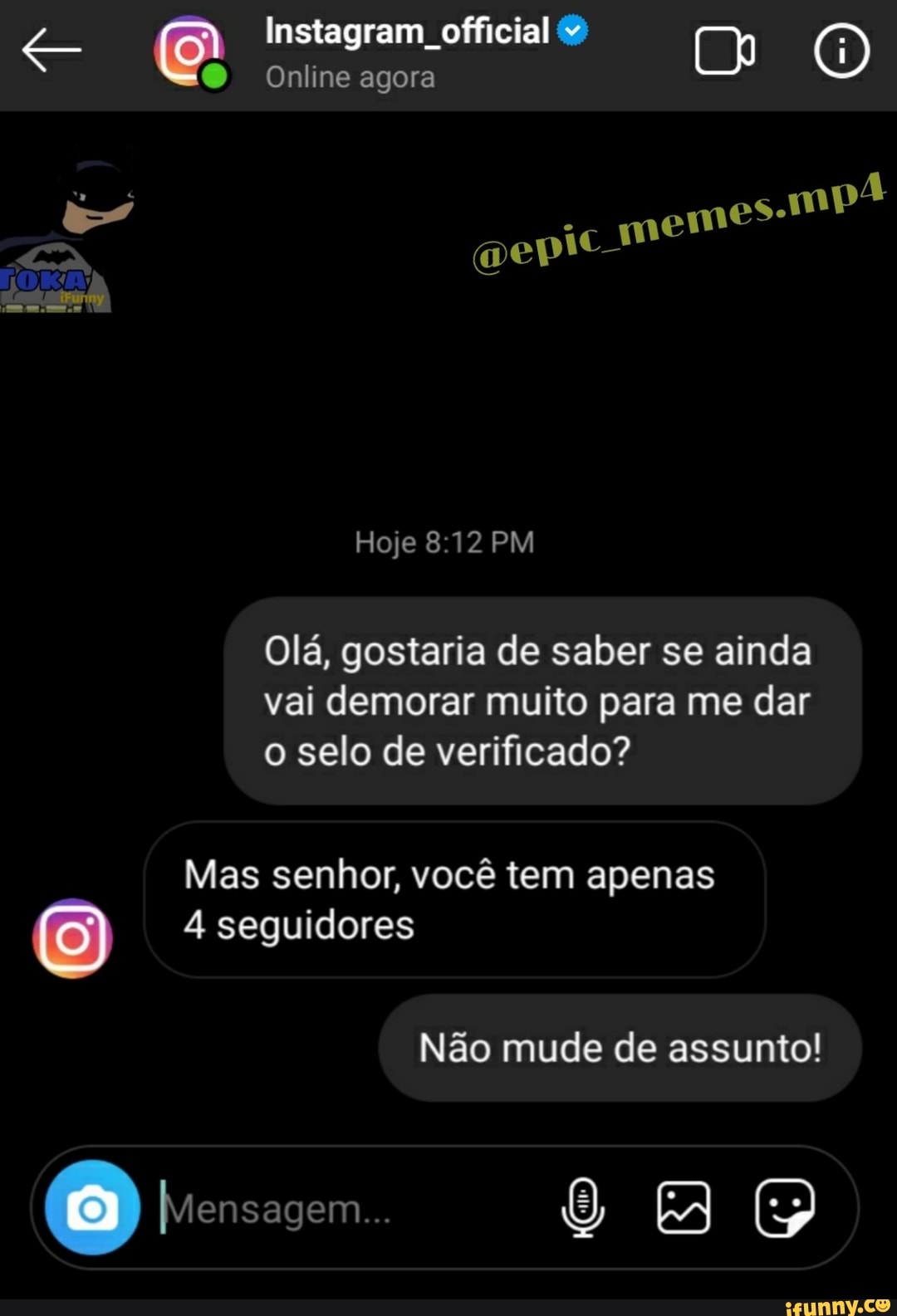 Instagram, official Online agora memes Hoje 812 PM Olá, gostaria de ...