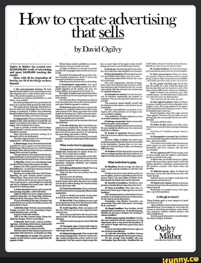 How to create advertising that sells by David Ogilvy 'What works best ...