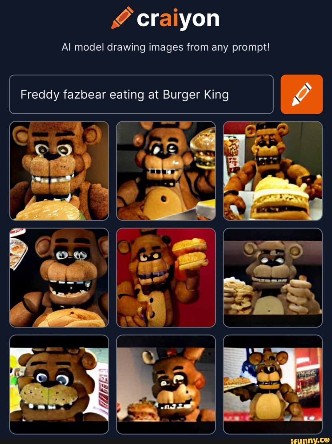 Cr yon Al model drawing images from any prompt! Freddy fazbear eating ...