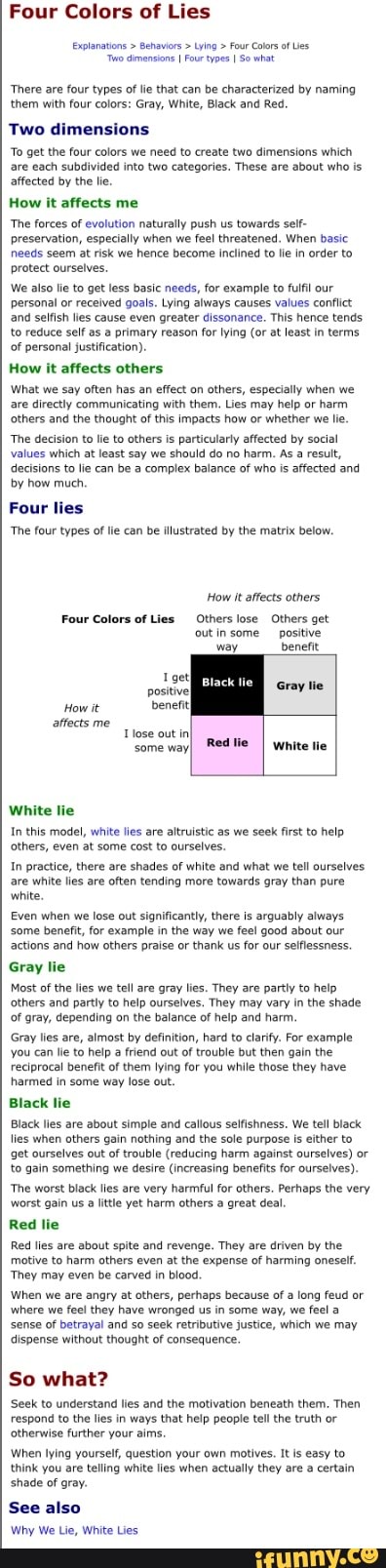 Four Colors of Lies 'There are four types of lie that can be ...