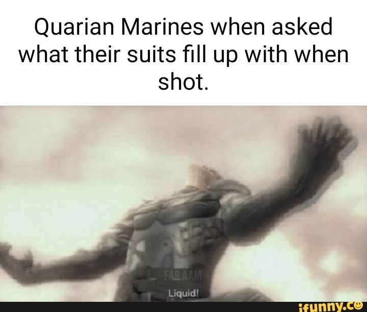 Quarian Marines when asked what their suits fill up with when shot ...