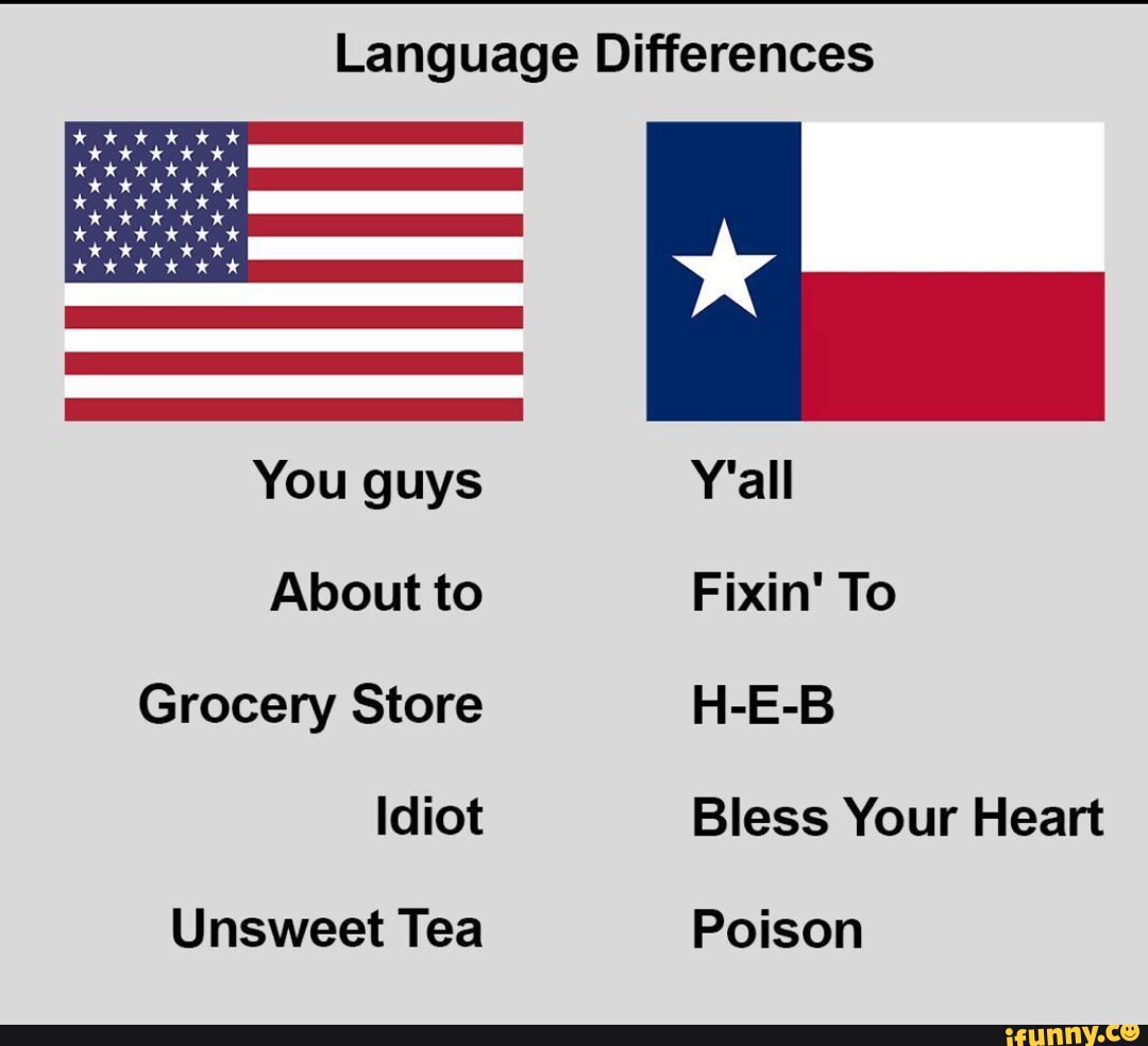 Language Differences You guys Y'all About to Fixin' To Grocery Store H ...