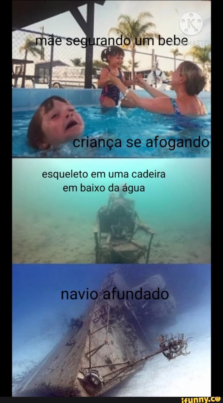 Criança se afogando esqueleto em uma cadeira em baixo da água navio ...