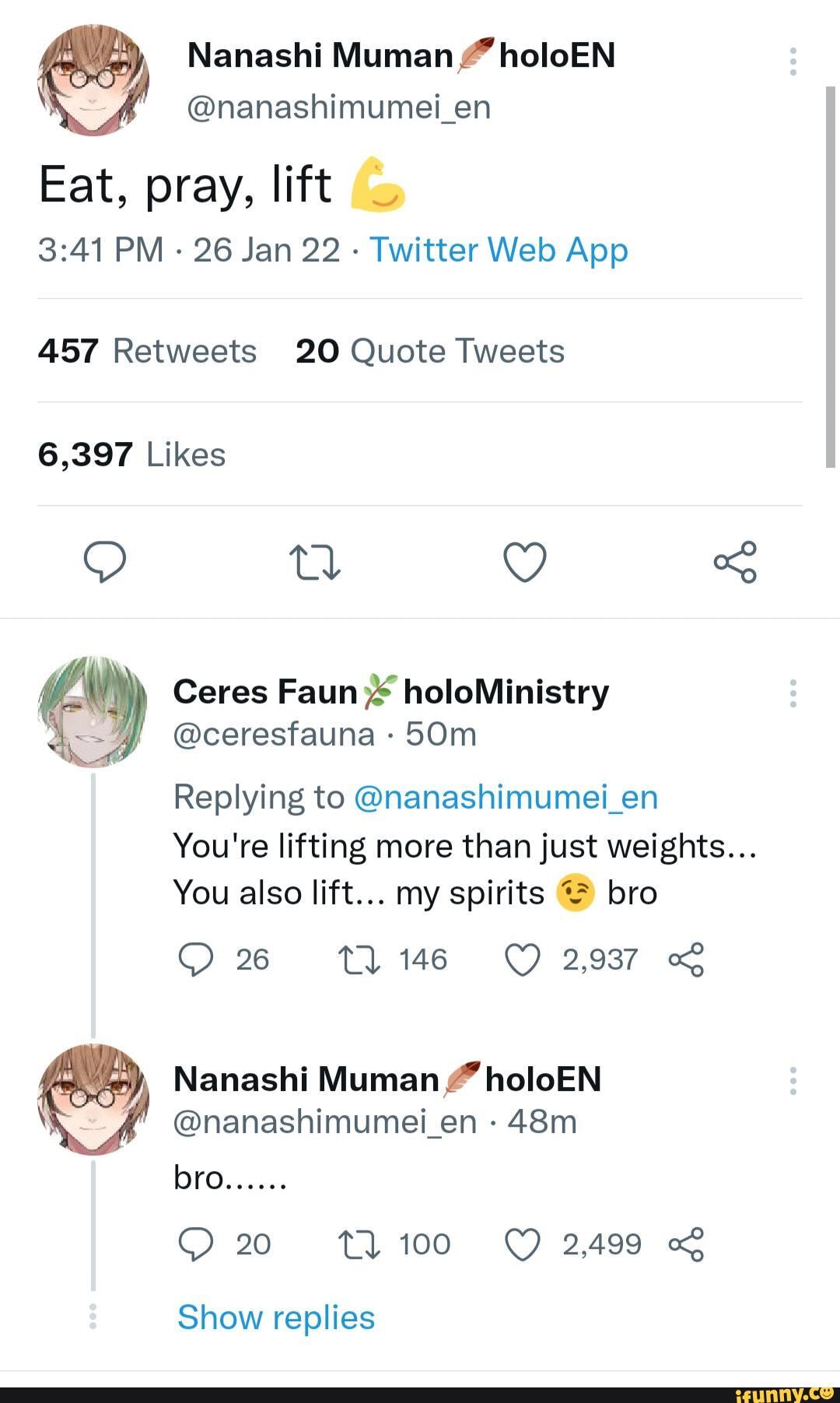 Nanashi Muman holoEN @nanashimumei_en Eat, pray, lift 457 Retweets 20 ...