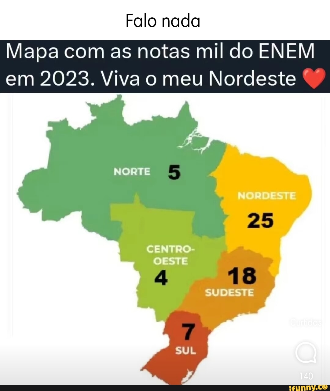 Falo Mapa com as notas mil do ENEM em 2023. Viva o meu Nordeste NORTE ...