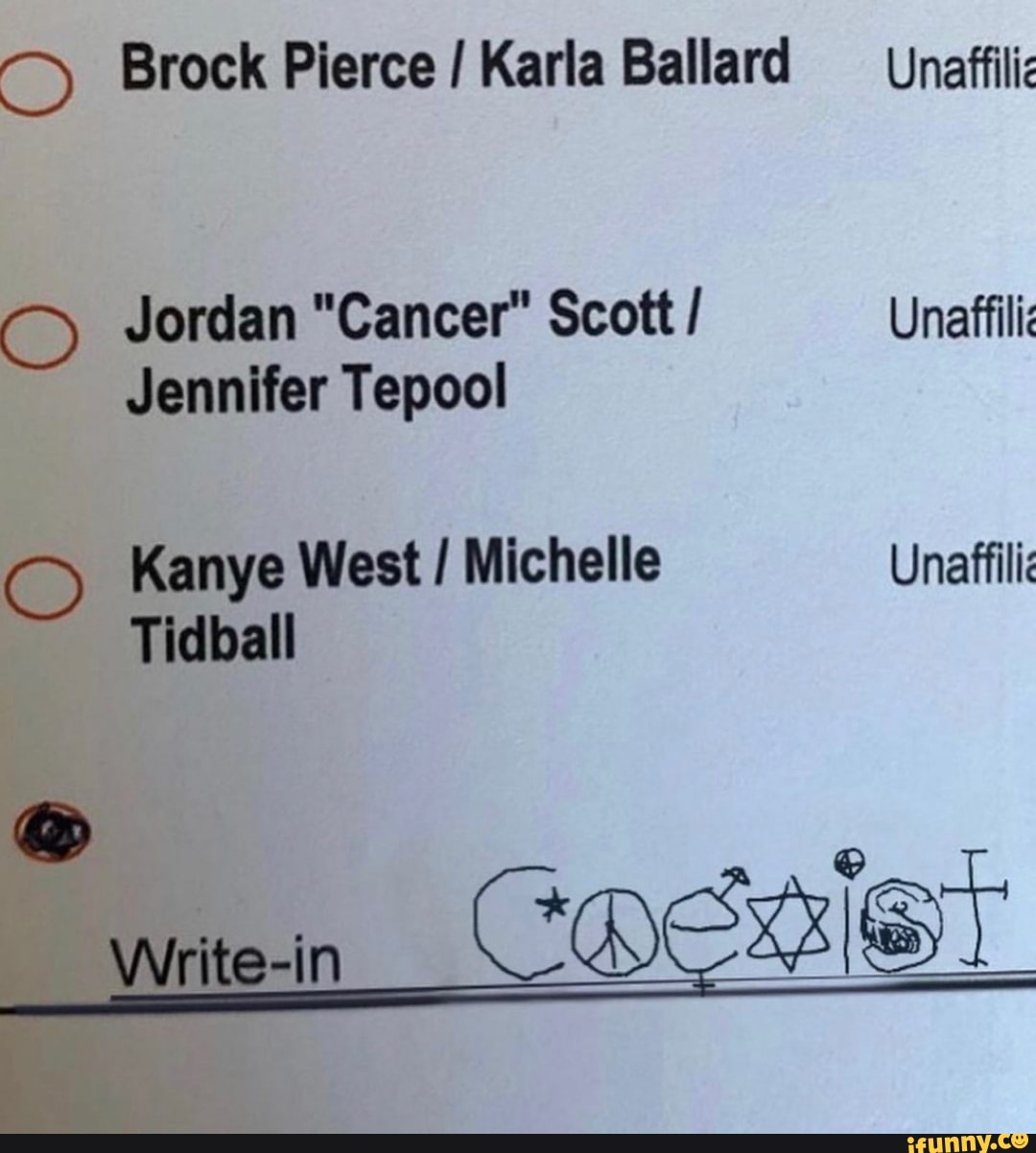 Brock Pierce / Karla Ballard Unaffiliz Jordan "Cancer" Scott / Unaffili ...