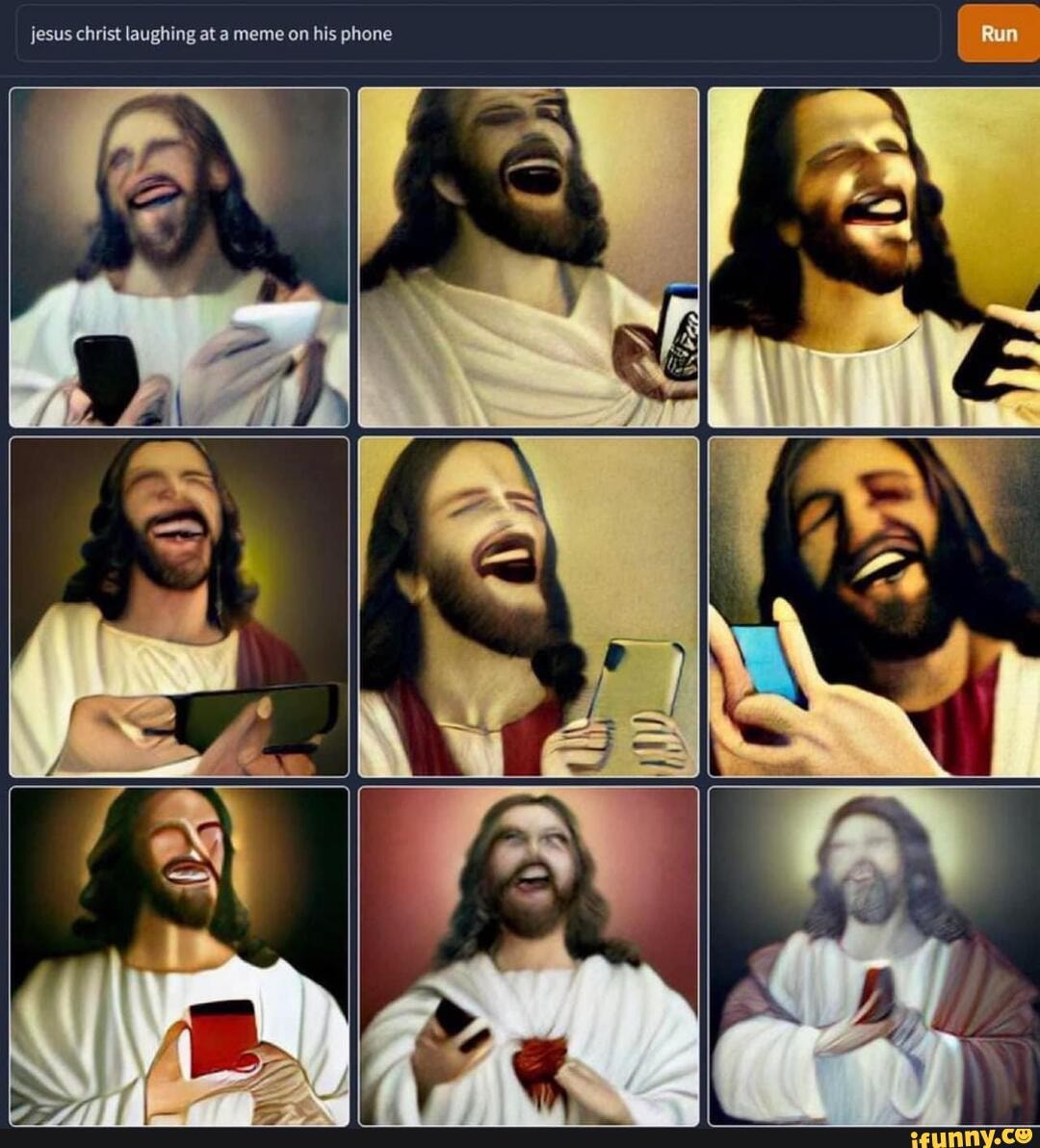 Jesus christ laughing at a meme on his phone Run - iFunny Brazil