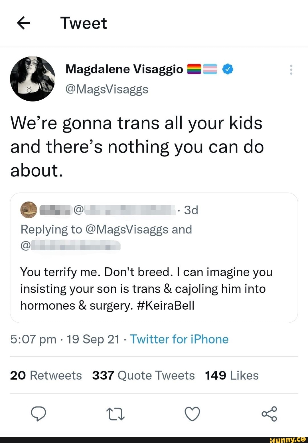 Tweet Magdalene Visaggio We're gonna trans all your kids and there's ...