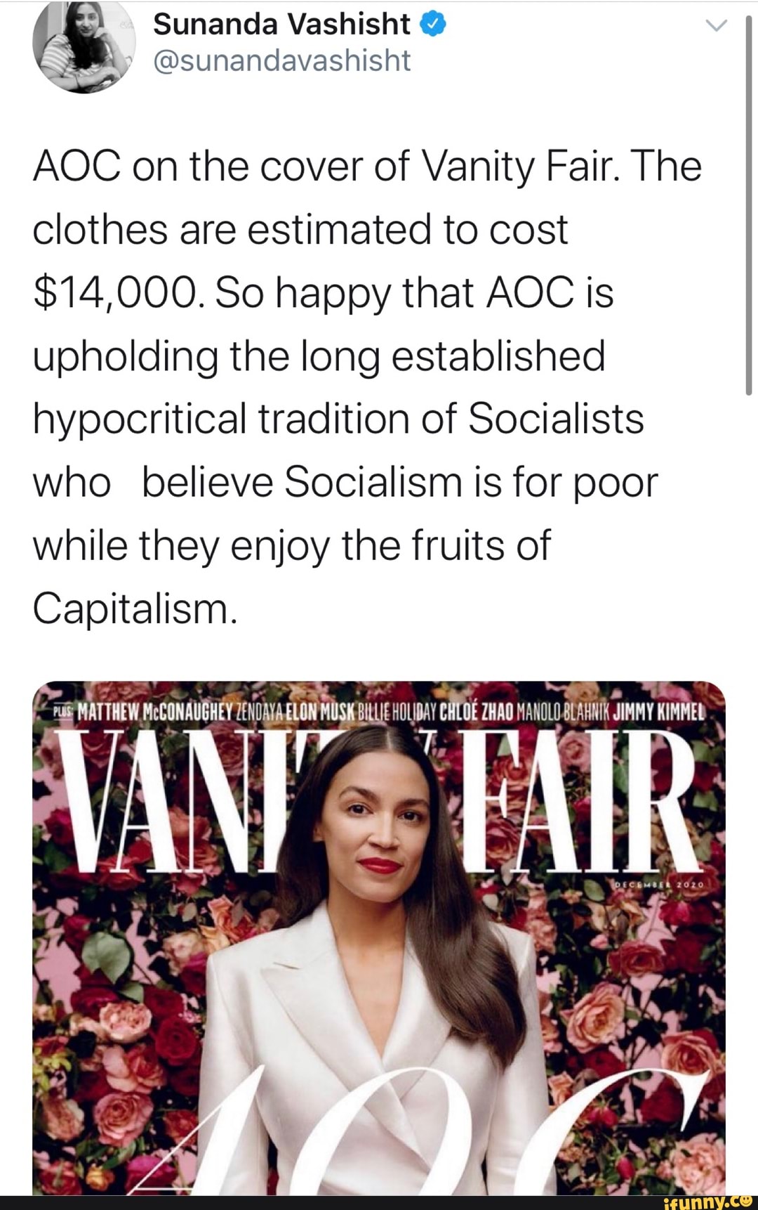 Sunanda Vashisht AOC on the cover of Vanity Fair. The clothes are ...