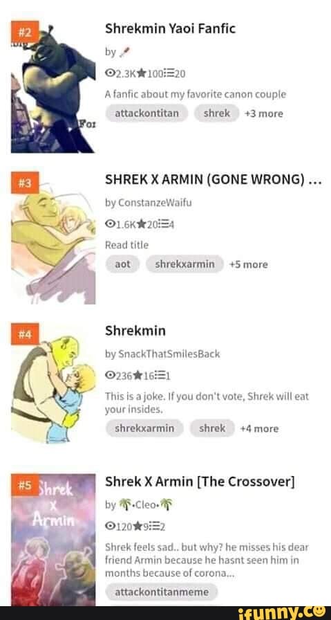 Shrekmin Yaoi Fanfic 20 by 2.3K 20 A fanfic about my favorite canon ...