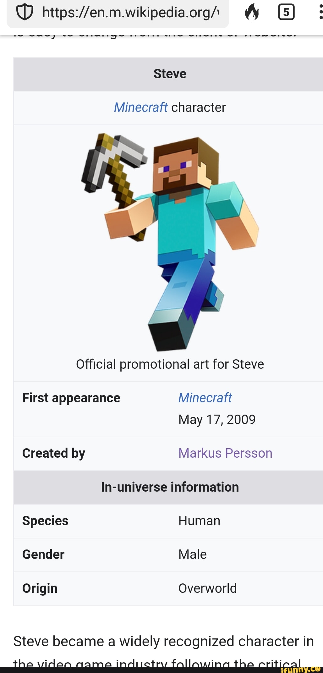 Steve Minecraft character Official promotional art for Steve First ...