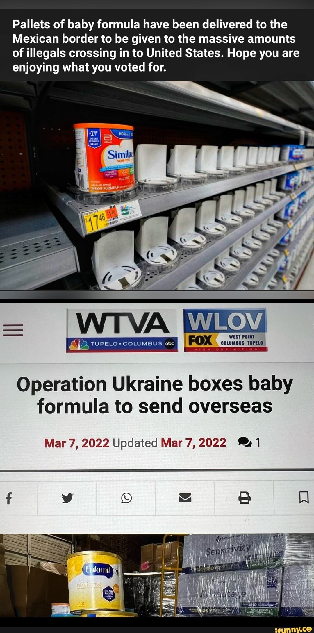 Pallets of baby formula have been delivered to the Mexican border to be ...