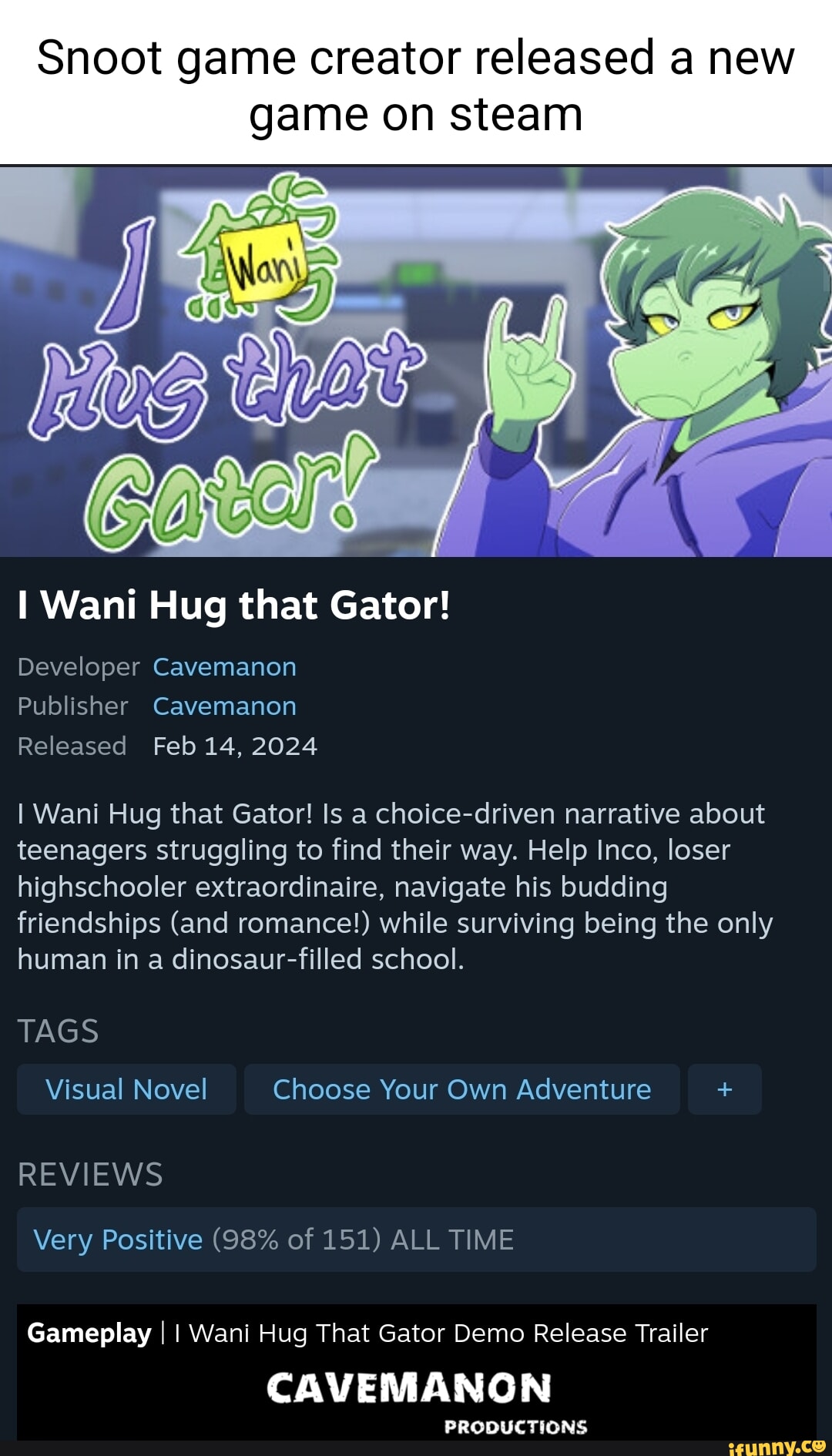 Snoot game creator released a new game on steam AGES I Wani Hug that ...