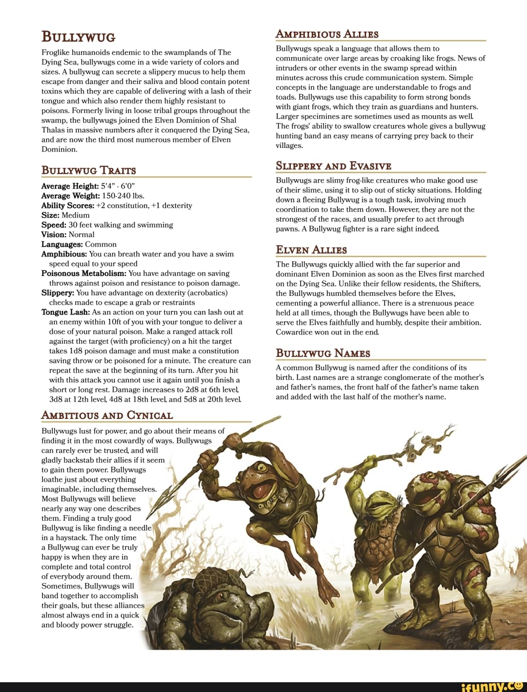 BULLYWUG Froglike humanoids endemic to the swamplands of The Dying Sea ...