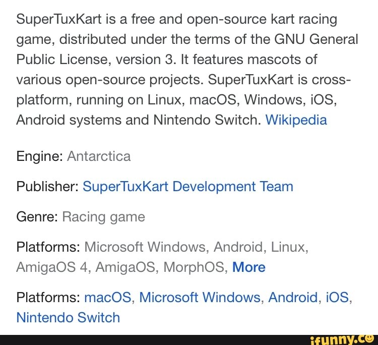 SuperTuxKart is a free and open-source kart racing game, distributed ...