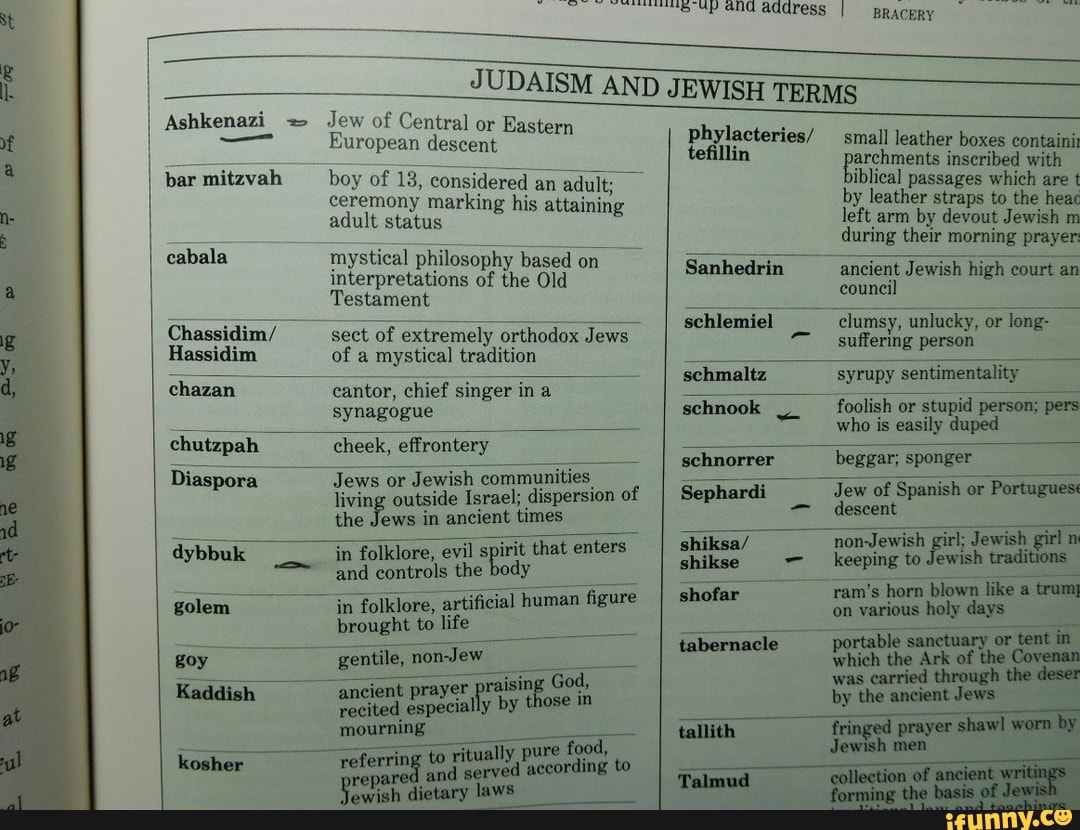 ESS ONG aGaress I BRACERY JUDAISM AND JEWISH TERMS Ashkenazi = Jew of ...