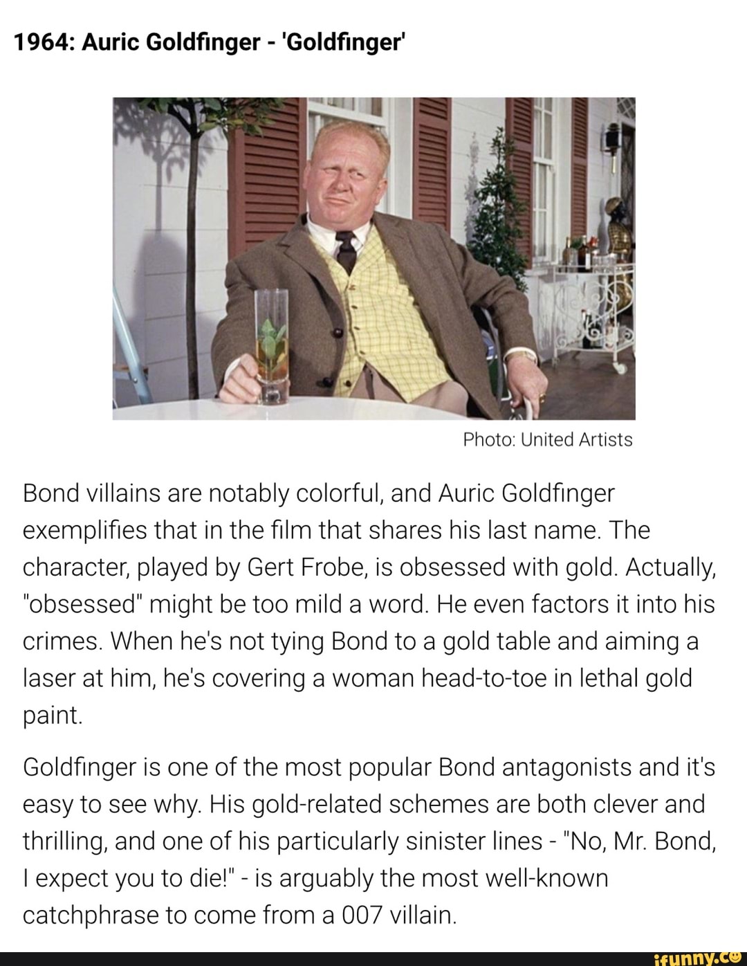 1964: Auric Goldfinger 'Goldfinger' Photo: United Artists Bond villains ...