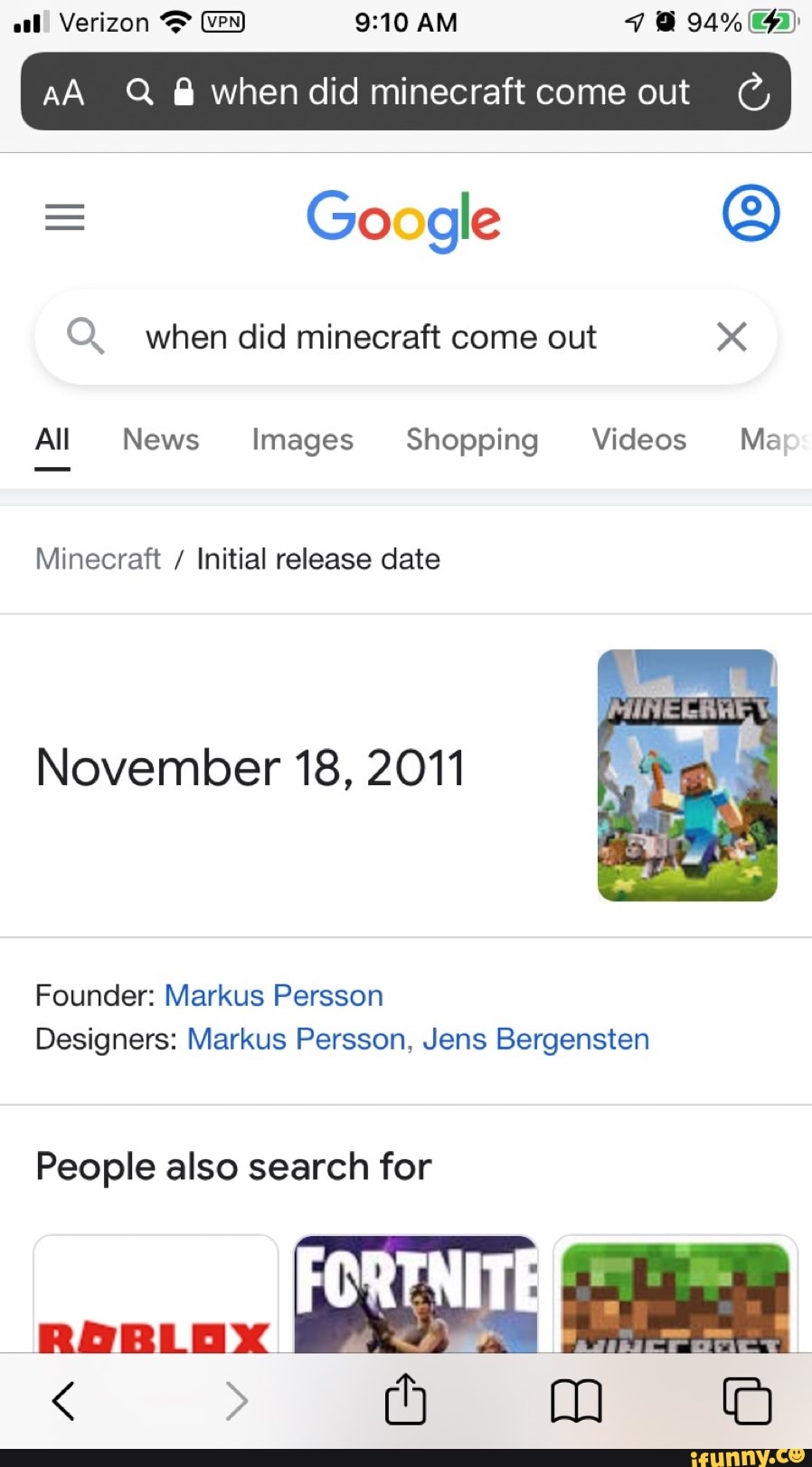 Al! Verizon AM 94% CD whendid minecraft come out = Google when did ...
