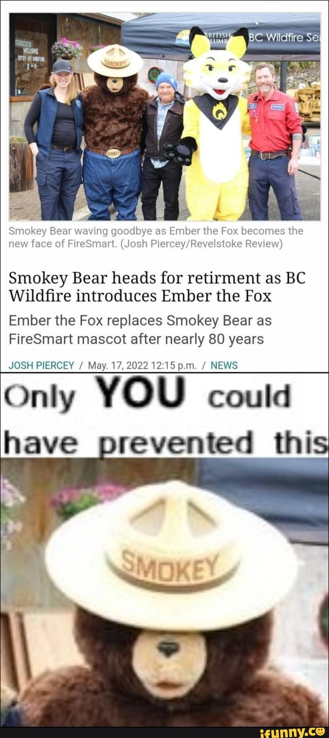 Smokey Bear waving goodbye as Ember the Fox becomes the new face of ...