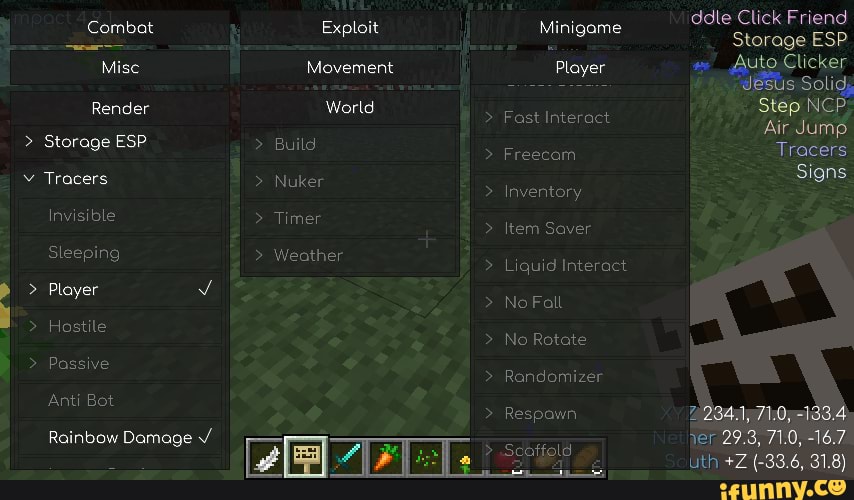 Combat Render > Storage ESP Tracers Invisible Sleeping > Player ...