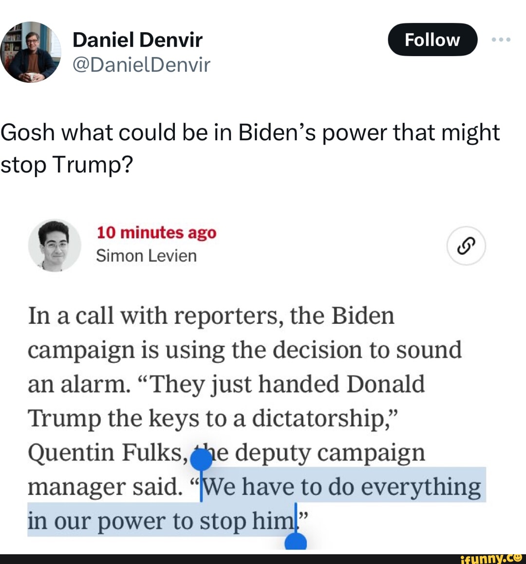 Daniel Denvir Follow Gosh what could be in Biden's power that might ...