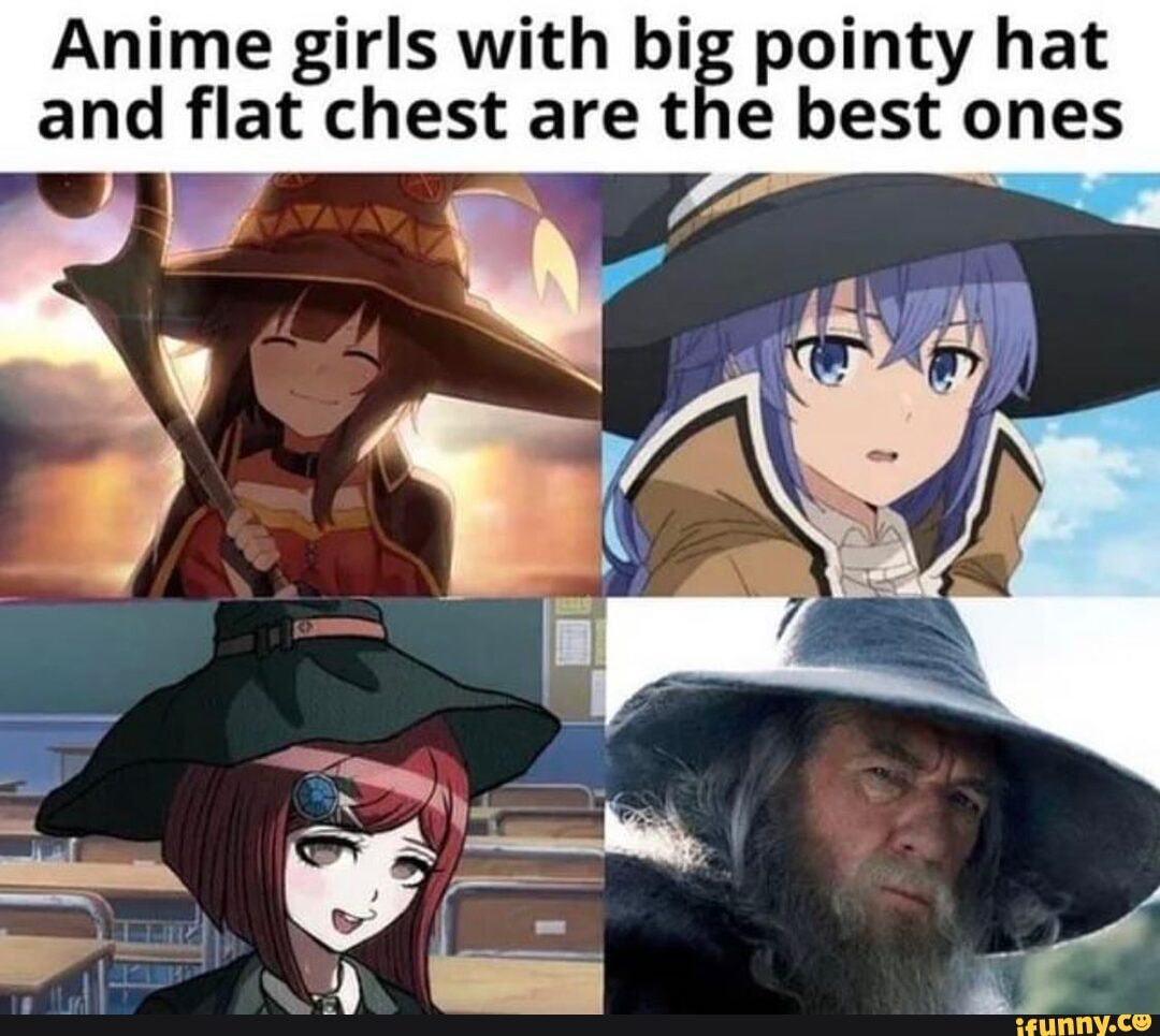 Anime girls with big pointy hat and flat chest are the best ones ...