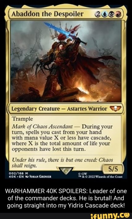 Abaddon the Despoiler _ } Legendary During your turn, spells you cast ...
