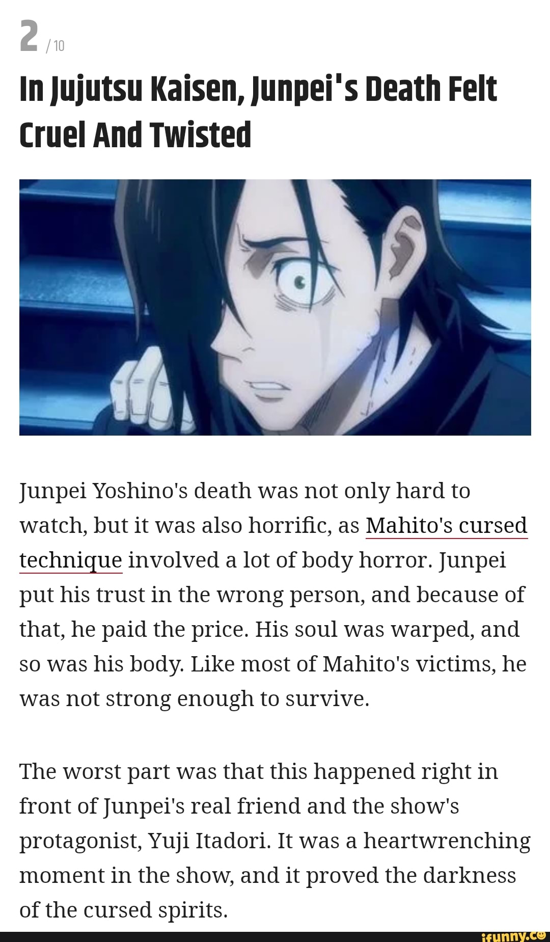 /10 In Jujutsu Kaisen, Junpei's Death Felt Cruel And Twisted Junpei ...