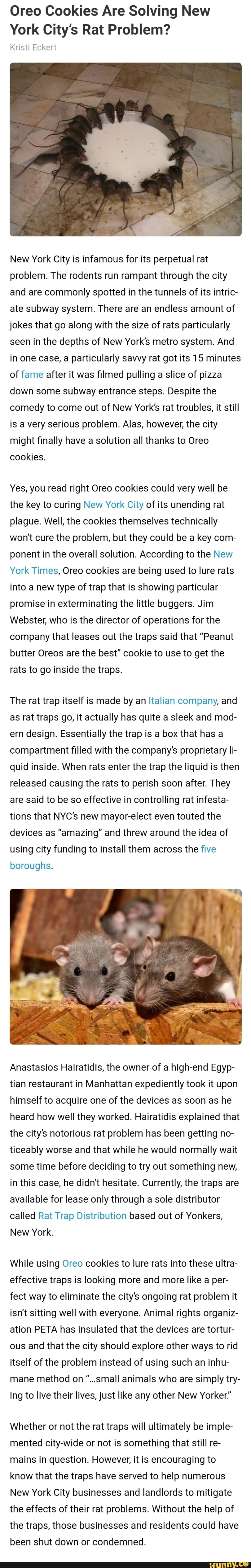 Oreo Cookies Are Solving New York City's Rat Problem? Kristi Eckert New ...