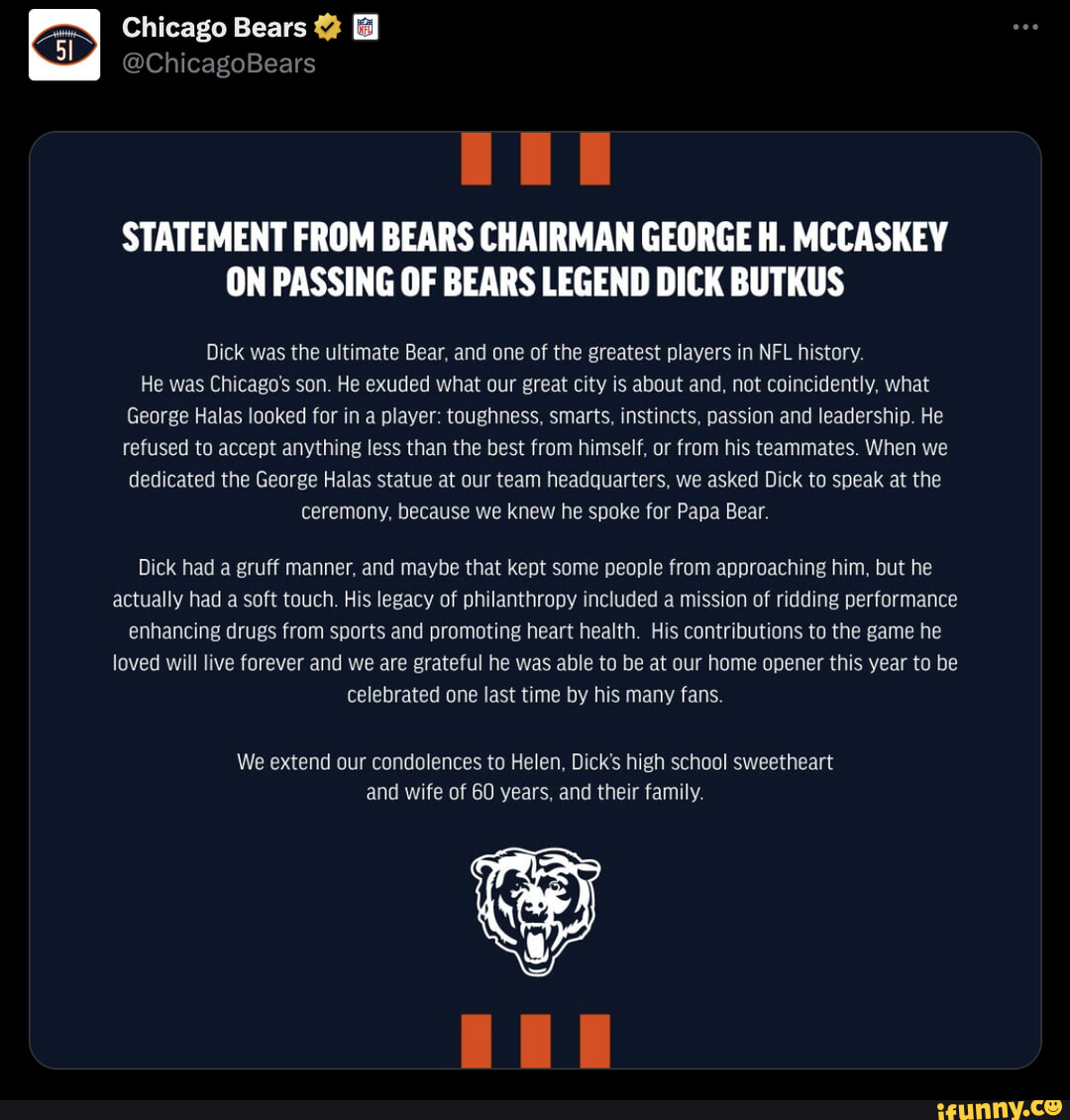 Chicago Bears @ChicagoBears STATEMENT FROM BEARS CHAIRMAN GEORGE H ...