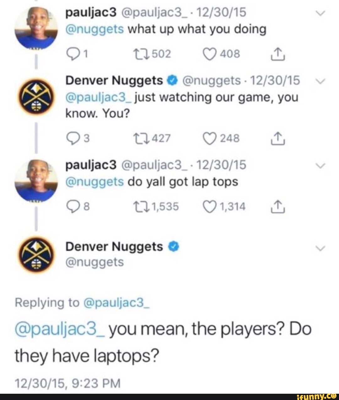 Pauljac3 @pauljac3_- @nuggets what up what you doing 408 Denver Nuggets ...