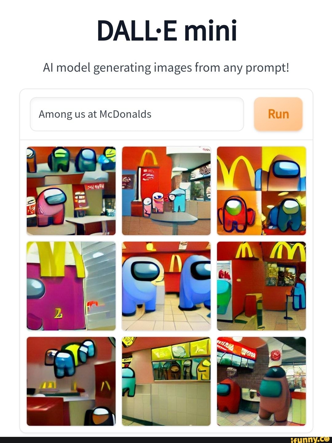 Mini Al model generating images from any prompt! Among us at McDonalds ...