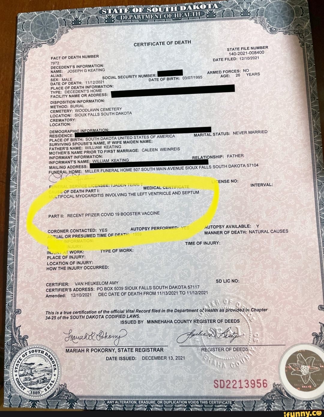 CERTIFICATE OF DEATH STATE FILE NUMBER FACT OF DEATH NUMBER DATE FILED ...